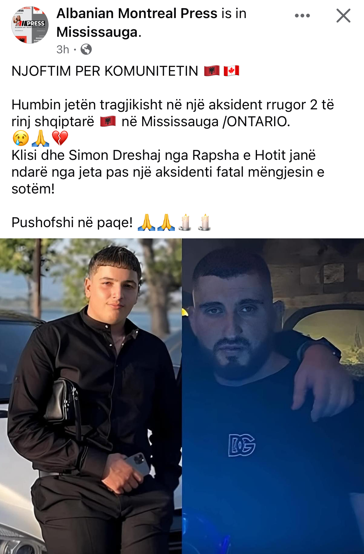 EMRAT/ Aksident i trefishtë në Kanada, humbin jetën dy të rinj ... EMRAT/ Aksident i trefishtë në Kanada, humbin jetën dy të rinj ...