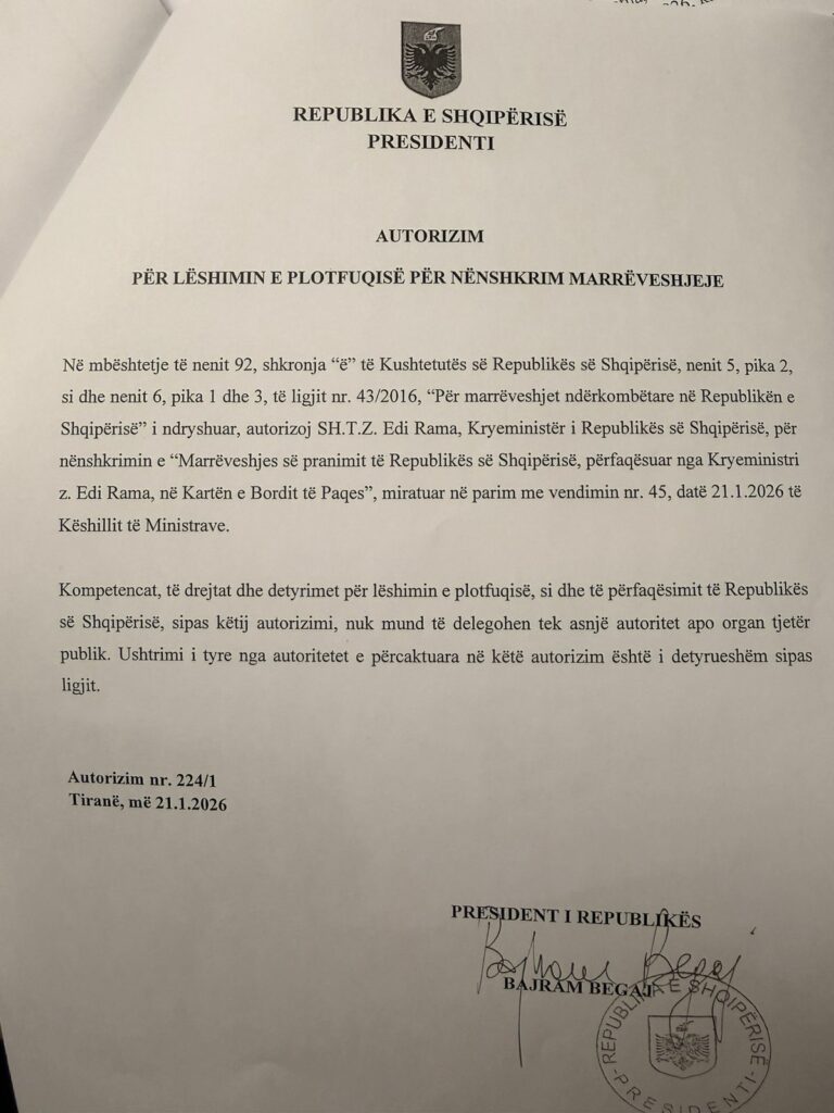 Bordi i Paqes i iniciuar nga Presidenti Trump, Begaj lëshon autorizimin ...