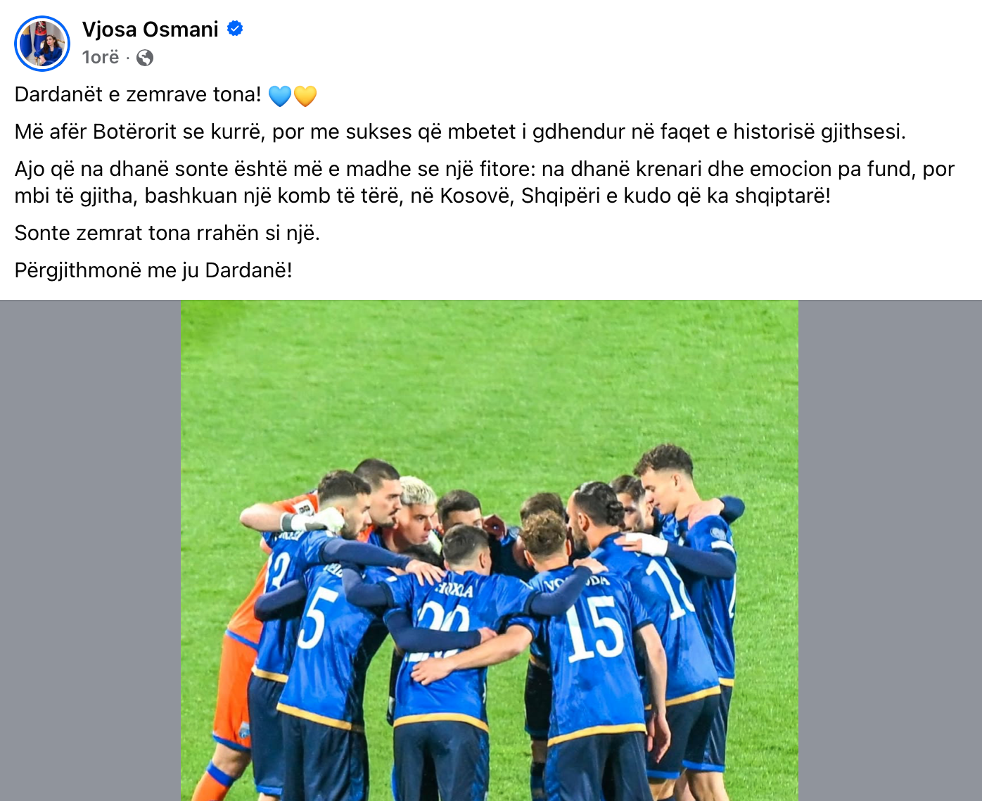 Reagimi i presidentes Vjosa Osmani: Na bëtë krenarë, përgjithmonë me ju ...